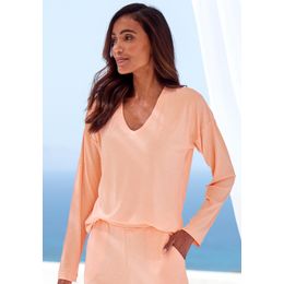 Pyjamaoberteil s.Oliver, Damen, Gr. 40/42, orange (orange, meliert), Single Jersey, Obermaterial: 92% Modal (TENCEL&trade;), 8% Elasthan, meliert, loose fit h&uuml;ftlang, V-Ausschnitt, Shirts Pyjamaoberteil, in angenehmer 4x4 Rippqualit&auml;t