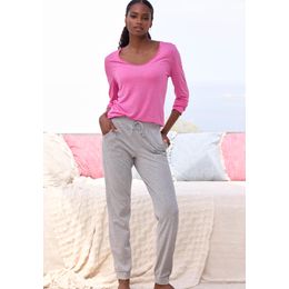 Pyjama Vivance Dreams, Damen, Gr. 36/38, pink (pink, meliert), Single Jersey, Obermaterial: 90% Viskose, 10% Polyester. Unterteil: 100% Baumwolle, meliert, Basic, Basic schmal lang, Rundhals, Homewear-Sets Pyjama, mit sch&ouml;nem Melangeeffekt