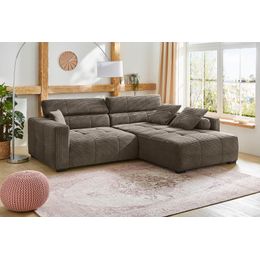 Jockenh&ouml;fer Ecksofa JOCKENH&Ouml;FER GRUPPE "Severino L-Form, B: 283 cm", grau (dunkelgrau), B:283cm T:123cm, Korpus: 95% Polyester, 5% Nylon;Kissen: 95% Polyester, 5% Nylon, Sofas, Ecksofa, mit Kopfteilverstellung & Zierkissen, im Big-Sofa-Style