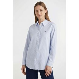 Hemdbluse Tommy Hilfiger Curve "CRV OXFORD RELAXED FIT SHIRT", Damen, Gr. 48, classic ithaca stp mid blau, Web, Obermaterial: 100% Baumwolle, gestreift, relaxed fit Po-bedeckend, Manschette, Blusen Hemdbluse, in gro&szlig;en Gr&ouml;&szlig;en
