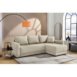 Jockenh&ouml;fer Ecksofa JOCKENH&Ouml;FER GRUPPE "Venezia L-Form, B: 234 cm", beige, beige, schwarz, B:234cm T:154cm, Korpus: 100% Polyester;Kissen: 100% Polyester, Sofas, Ecksofa, mit Bettfunktion, Bettkasten & Zierkissen