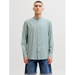 Jack & Jones Langarmhemd JACK & JONES "JJESUMMER LINEN BLEND BAND SHIRT L/S SN", Damen, Gr. S, N-Gr, granite gr&uuml;n, Web, Obermaterial: 70% Baumwolle, 30% Leinen, unifarben, regular fit normal, 1-Knopf-Manschette, Hemden Langarmhemd, Baumwollmischung, regular fit