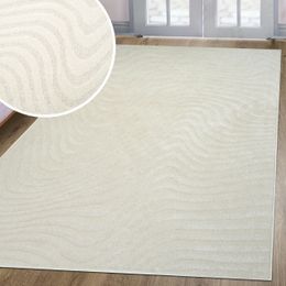 Teppich OTTO HOME "Vibek, Wellen-Design in Hoch-Tief-Struktur" Gr. 6, beige (creme), B:200cm H:9mm L:300cm, Kunstfaser, Teppiche, Teppich, 3D-Effekt, softer Kurzflor, pflegeleicht, Scandi-Look