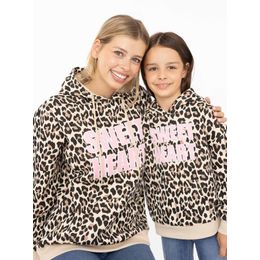 Hoodie Zwillingsherz "Sweet Heart Leo", Damen, Gr. S/M, beige, Sweatware, Obermaterial: 80% Polyester, 20% Baumwolle, Sweatshirts Hoodie, Mini-Me Leo,mit kontrastierendem Schriftzug
