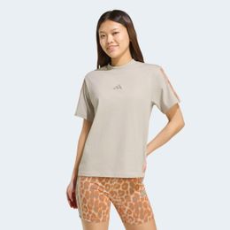 T-Shirt adidas Sportswear "SEASONAL ESSENTIALS LEOPARDENPRINT MIT 3-STREIFEN", Damen, Gr. L, wonder alumina, multicolor, Obermaterial: 100% Baumwolle, Rundhals, Shirts T-Shirt