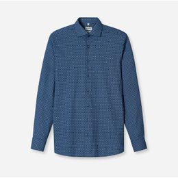 Langarmhemd OLYMP "Level Five", Herren, Gr. 44, N-Gr, blau (marine), Web, Obermaterial: 64% Baumwolle, 27% Polyester, 9% Elasthan, normal, 2-Knopf-Manschette, Hemden Langarmhemd, gemustert, body fit, Kentkragen, Businesshemd, Climate Control