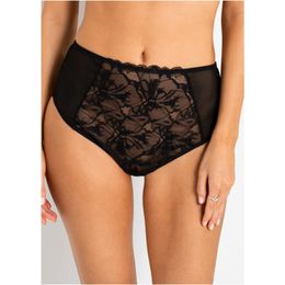 High-Waist-Slip bonprix "Highwaist String aus Spitze", Damen, Gr. 40/42 (M), schwarz, Obermaterial: 83% Polyamid, 17% Elasthan. Spitze: 88% Polyamid, 12% Elasthan, Unterhosen High-Waist-Slip, mit elegantem Spitzen-Design, hoher Bund, aus Polyamid und Elasthan