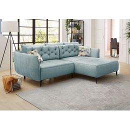 Jockenh&ouml;fer Ecksofa JOCKENH&Ouml;FER GRUPPE "Salo L-Form, B: 251 cm", blau (hellblau), B:251cm T:110cm, Veloursstoff (100% Polyester);Kissen: 90% Polyester, 10% Viskose, Sofas, Ecksofa, im Retrolook mit Wellenfederung, mit Zierkissen