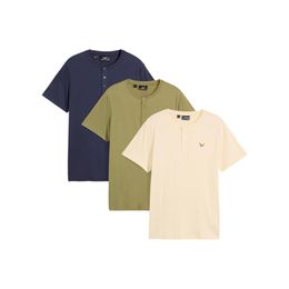 Henleyshirt bonprix, Herren, Gr. 64 (3XL), oliv, beige, dunkelblau, Jersey, Obermaterial: 100% Baumwolle, mehrfarbig, unifarben, regular fit h&uuml;ftbedeckend, Rundhals, Shirts Henleyshirt, Regular Fit, mit Bruststickerei