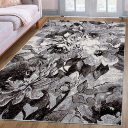 Teppich OTTO HOME "Almrose" Gr. 4, grau, B:160cm H:9mm L:230cm, Kunstfaser, Teppiche, Teppich, mit besonders weichem Flor, Blumen Muster, florales Design, Kurzflor