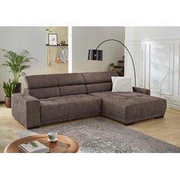 Jockenh&ouml;fer Ecksofa JOCKENH&Ouml;FER GRUPPE "Le Mans L-Form, B: 320 cm, mit 30 cm elektr. Sitztiefenverstellung", braun (dunkelbraun), B:320cm T:110cm, Korpus: 100% Polyester;Kissen: 100% Polyester, Sofas, Ecksofa, Kopfteilverstellung, induktive Ladestation, USB-Anschluss & Zierkissen