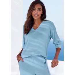 Pyjamaoberteil s.Oliver, Damen, Gr. 44/46, blau (hellblau, meliert), Single Jersey, Obermaterial: 92% Modal (TENCEL&trade;), 8% Elasthan, meliert, loose fit h&uuml;ftlang, V-Ausschnitt, Shirts Pyjamaoberteil, in angenehmer 4x4 Rippqualit&auml;t