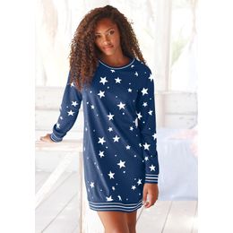 Sleepshirt Vivance Dreams, Damen, Gr. 36/38, N-Gr, blau (dunkelblau, gemustert), Single Jersey, Obermaterial: 60% Baumwolle, 40% Polyester, gemustert, Basic, Basic kniefrei, Rundhals, Raglan&auml;rmel Rippstrickb&uuml;ndchen, Kleider Sleepshirt, mit angesagtem Sternedruck, Topseller
