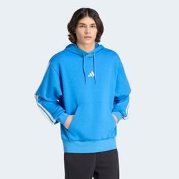 Kapuzensweatshirt adidas Sportswear "ESSENTIALS 3-STREIFEN HOODIE", Herren, Gr. M, ray blau, sanftes wei&szlig;, Obermaterial: 55% Baumwolle, 36% Polyester, 9% Viskose, angesetztes B&uuml;ndchen, Sweatshirts Kapuzensweatshirt