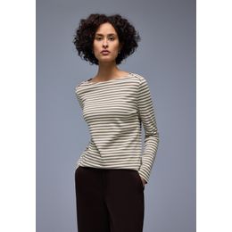 Langarmshirt Street One, Damen, Gr. 46, light terra mocha, Jersey, Obermaterial: 100% Baumwolle, gestreift, tailliert h&uuml;ftbedeckend, U-Boot-Ausschnitt, Shirts Langarmshirt, in Streifen-Optik