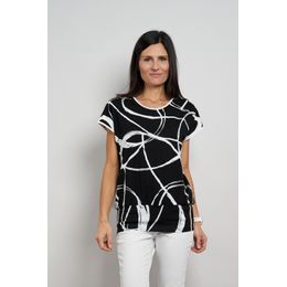 Kurzarmshirt Seidel Moden, Damen, Gr. 44, schwarz, Jersey, Obermaterial: 94% Viskose, 6% Elasthan, gemustert, tailliert h&uuml;ftlang, Rundhals, Shirts Kurzarmshirt, mit grafischem Muster - Rundhals - MADE IN GERMANY