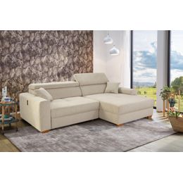 Jockenh&ouml;fer Ecksofa JOCKENH&Ouml;FER GRUPPE "Slider L-Form, B: 277 cm, mit 60 cm elektr. Sitztiefenverstellung", beige (beige 417, 07), B:279cm T:126cm, Korpus: 100% Polyester;Kissen: 100% Polyester, Sofas, Ecksofa, 140kg Belastbarkeit, USB-Anschluss, Kopfteilverstellung & Zierkissen