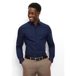 Langarmhemd OLYMP "Level Five", Herren, Gr. 40, N-Gr, marine, Web, Obermaterial: 64% Baumwolle, 27% Polyester, 9% Elasthan, normal, 2-Knopf-Manschette, Hemden Langarmhemd, Businesshemd, body fit, Modern Kentkragen
