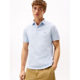 Poloshirt Tommy Hilfiger "1985 REGULAR POLO mit Kontraststreifen und Knopfleiste", Herren, Gr. XL (54), blau (breezy blau), Jersey, Obermaterial: 96% Baumwolle, 4% Elasthan, bestickt, unifarben, normal h&uuml;ftbedeckend, hoch geschlossener Ausschnitt, eingesetzt B&uuml;ndchen, Shirts Poloshirt, unifarben, sportlich, regular fit, Baumwollmix, Polokragen