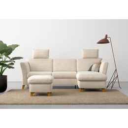 Ecksofa Home Affaire "Trelleborg L-Form", beige (creme), B:249cm H:86cm T:162cm, 100% Polyester, Sofas, Ecksofa, wahlweise mit Bettfunktion und Bettkasten, inkl. Federkern-Polsterung