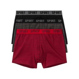 Boxer bonprix, Herren, Gr. 7, 3 Stk., rot, schwarz bedruckt, schwarz uni, Jersey, Obermaterial: 95% Baumwolle, 5% Elasthan, bedruckt, kontrastfarbene Details, unifarben, figurbetont, Unterhosen Boxer, figurnahe Passform, elastischer Bund, aus Baumwoll-Jersey