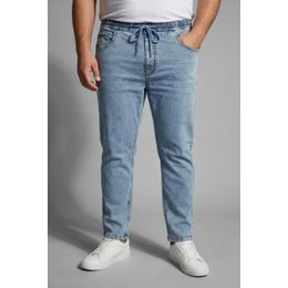 Schlupfjeans MAN'S WORLD PLUS, Herren, Gr. 6XL, N-Gr, light blau washed, Denim/Jeans, Obermaterial: 98% Baumwolle, 2% Elasthan, unifarben, regular fit lang, Jeans Schlupfjeans, gerade geschnittenes Bein, Regular-Fit, mit Kordelzug