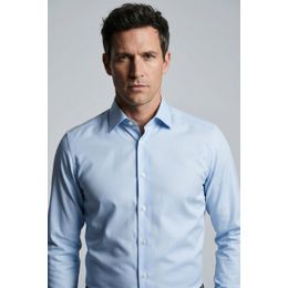 Langarmhemd OLYMP "Luxor", Herren, Gr. 45, N-Gr, bleu, Web, Obermaterial: 64% Baumwolle, 27% Polyester, 9% Elasthan, comfort fit, 2-Knopf-Manschette, Hemden Langarmhemd, comfort fit, Businesshemd, New-Kentkragen, unifarben