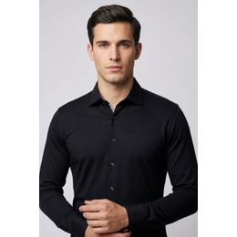 Langarmhemd DESOTO "Jerseyhemd Casual Kent", Herren, Gr. M, N-Gr, solid navy, Obermaterial: 100% Baumwolle, slim fit normal, Manschette, Hemden Langarmhemd