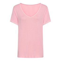 Pyjamaoberteil s.Oliver, Damen, Gr. 40/42, rosa, Single Jersey, Obermaterial: 100% Viskose, unifarben mit Farbeinsatz, Basic h&uuml;ftlang, V-Ausschnitt, eingesetzt, Shirts Pyjamaoberteil, mit kleiner Kontrast-Paspel