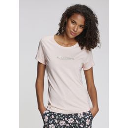 Pyjamaoberteil s.Oliver, Damen, Gr. 44/46, rosa, Single Jersey, Obermaterial: 50% Baumwolle, 50% Viskose, unifarben, Basic, Basic kurz, Rundhals, Shirts Pyjamaoberteil, mit kleinem Frontprint