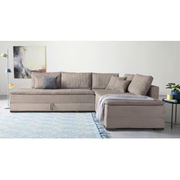 Ecksofa Home Affaire "Night & Day L-Form, B: 321 cm, mit Dauer-Schlaffunktion, Cord-Bezug", grau (taupe), B:321cm T:218cm, 100% Polyester, Sofas, Ecksofa, inkl. Bettfunktion & Bettkasten, Boxspringbett 180x200 cm
