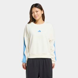 Sweatshirt adidas Sportswear "ESSENTIALS 3-STREIFEN FRENCH TERRY", Damen, Gr. M, sanftes wei&szlig;, ray blau, Obermaterial: 55% Baumwolle, 36% Polyester, 9% Viskose, normal, Rundhals, angesetztes B&uuml;ndchen, Sweatshirts Sweatshirt