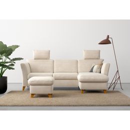 Ecksofa Home Affaire "Trelleborg L-Form", beige (creme), B:249cm H:86cm T:162cm, 100% Polyester, Sofas, Ecksofa, wahlweise mit Bettfunktion und Bettkasten, inkl. Federkern-Polsterung