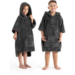 Badeponcho OTTO HOME "Lillou, f&uuml;r Kinder, ideal f&uuml;r Urlaub oder im Schwimmbad" Gr. 152, grau (anthrazit), 152/164, Microfaser, Hausm&auml;ntel, Badeponcho, weich und kuschelig, Fleece, pl&uuml;sch, Surfponcho