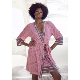 Kimono Vivance Dreams, Damen, Gr. 44/46, pink (pink gemustert), Single-Jersey, bedruckt, Kurzform, Hausm&auml;ntel Kimono, in sch&ouml;nem Ethno-Design