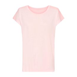 Pyjamaoberteil Lascana, Damen, Gr. 40/42, blau (rosa), Single Jersey, Obermaterial: 100% Viskose, unifarben, h&uuml;ftlang, Rundhals, angeschnitten, Shirts Pyjamaoberteil, mit Spitzenbesatz an der Schulter
