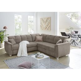 Jockenh&ouml;fer Ecksofa JOCKENH&Ouml;FER GRUPPE "Udine L-Form, B: 263 cm", braun, B:263cm T:100cm, Luxus-Microfaser in Lederoptik (100% Polyester);Kissen: 44% Polyethylem, 30% Polyacryl, 26% Polypropylen, Sofas, Ecksofa, mit Bettfunktion, Bettkasten, Kopfteilverstellung & Zierkissen