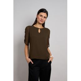 Chiffonbluse Seidel Moden "Otto exclusiv", Damen, Gr. 50, kaffee, Web, Obermaterial: 100% Polyester. Futter: 95% Viskose, 5% Elasthan, unifarben, l&auml;ssig geschnitten h&uuml;ftbedeckend, Rundhals, Blusen Chiffonbluse, Halbarm mit Cut-Out-Detail und Glitzerstein - MADE IN GERMANY