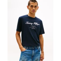 T-Shirt Tommy Hilfiger "SCRIPT LOGO TEE", Herren, Gr. XL, blau (desert sky), Single Jersey, Obermaterial: 100% Baumwolle, regular fit h&uuml;ftlang, Rundhals, abgesteppt, Shirts T-Shirt, mit aufgesticktem Logo, Topseller