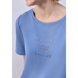 Kurzarmshirt Street One, Damen, Gr. 38, bonnet blau, Jersey, Obermaterial: 76% Viskose (LENZING&trade; ECOVERO&trade;), 20% Modal, 4% Elasthan, bedruckt, normal h&uuml;ftbedeckend, Rundhals, Shirts Kurzarmshirt, mit Print
