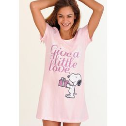 Sleepshirt PEANUTS, Damen, Gr. 40/42, N-Gr, rosa, Single Jersey, Obermaterial: 100% Baumwolle, bequem kurz, Rundhals, eingesetzt, Kleider Sleepshirt, mit Snoopy-Print in Minil&auml;nge, Topseller