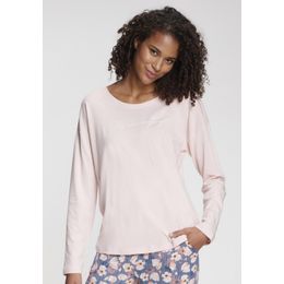 Pyjamaoberteil Vivance Dreams, Damen, Gr. 32/34, rosa, Single Jersey, Obermaterial: 50% Baumwolle, 50% Viskose, unifarben, Basic, Basic, Rundhals, Shirts Pyjamaoberteil, mit kleinem Frontprint