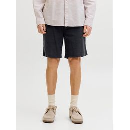 Jack & Jones Jogginghose JACK & JONES "JPSTJAIDEN BREEZE JOGGER SHORT", Herren, Gr. L, N-Gr, schwarz detail:solid, Web, Obermaterial: 81% Baumwolle, 15% Leinen, 4% Elasthan, unifarben, regular fit kniefrei, Hosen Jogginghose
