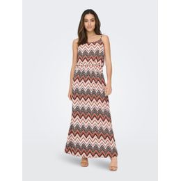 Maxikleid Only "ONLWINNER S/L MAXI DRESS NOOS PTM", Damen, Gr. 38M, N-Gr, bunt (cloud dancer aop:arabian zigzag), Web, Obermaterial: 97% Polyester, 3% Elasthan, bedruckt, gemustert, regular fit lang, Rundhals, Kleider Maxikleid, Materialmix, regular fit
