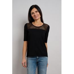 Rundhalsshirt Seidel Moden, Damen, Gr. 50, schwarz, Jersey, Obermaterial: 94% Viskose, 6% Elasthan, unifarben, normal h&uuml;ftbedeckend, Rundhals, Shirts Rundhalsshirt, mit transparenten Lochmuster vorne - MADE IN GERMANY