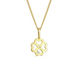 Silberkette Elli DIAMONDS "Halskette Kleeblatt Diamant Wei&szlig; Brillantschliff (0.015 ct) 585 Gelbgold" Gr. 45, gold, Halsketten, Damen, Gelbgold 585, Silberkette