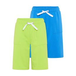 Sweatshorts Kidsworld "2er Pack Sweatbermudas", Jungen, Gr. 152/158, N-Gr, lime, blau, Sweatware, Obermaterial: 60% Baumwolle, 40% Polyester, Basic, Hosen Sweatshorts, f&uuml;r Jungen, gerade Beinform, sportlicher Stil
