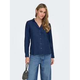 Hemdbluse Only "ONLRILLO MELLI LS REG SHIRT WVN", Damen, Gr. L, dunkelblau denim detail:melange, Web, Obermaterial: 100% Polyester, meliert, regular fit Po-bedeckend, V-Ausschnitt, Krempel&auml;rmel,mit Riegel, Blusen Hemdbluse