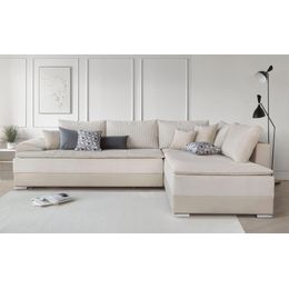 Ecksofa Home Affaire "Night & Day L-Form, B: 324 cm, mit Dauer-Schlaffunktion und Armlehne", beige, B:324cm H:95cm T:218cm, Struktur ( 100% Polyester);Luxus-Microfaser (100% Polyester), Sofas, Ecksofa, inkl. Bettfunktion & Bettkasten, Boxspringbett 180x200 cm