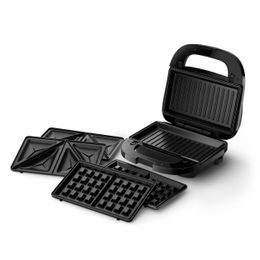 Philips Sandwichmaker "5000 Series HD2350/80, mit 3 austauschbaren Plattens&auml;tzen", schwarz (schwarz, silber), B:23,9cm H:11cm T:27,2cm, Sandwichmaker, gleichm&auml;&szlig;iges Aufheizen, kompakte Aufbewahrung; Schwarz / Silber, Sandwichmaker